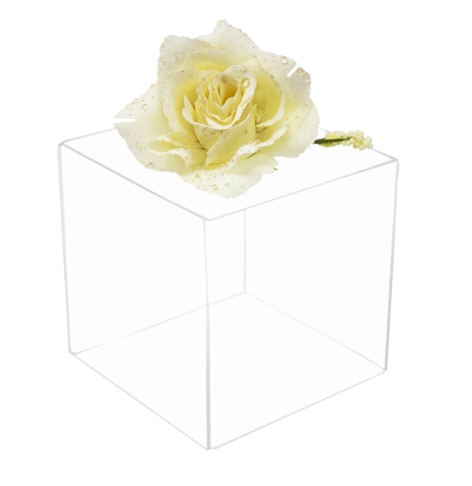 Acrylic Clear Table Top Display Case - Small Square Box 4" x 4" x 4 ...