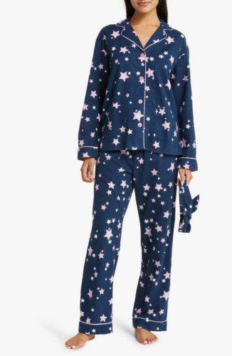New Pj Salvage Rise And Shine Stars Blue Flannel Pajamas Set Size Large