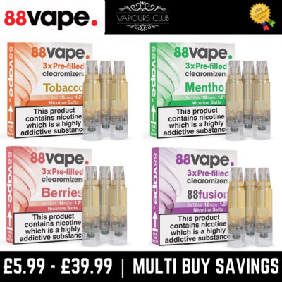 88Vape 3x Pack Pre Filled Eliquid Clearomizer Capsules Nic Salt | 12 ...