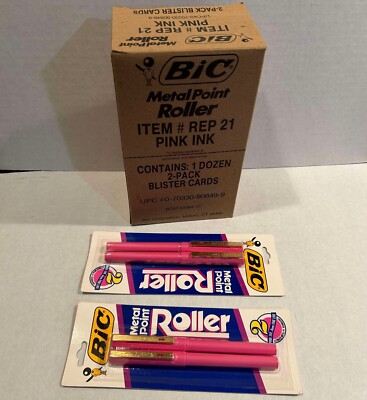 Vintage 1991 New NOS Bic Metal Point Roller Pens PINK Ink .4MM Fine ...