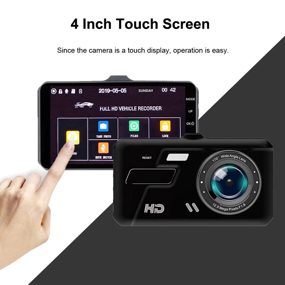 4" Dash Cam Pro Car Camera Recorder Dual Front and Rear HD 1080P Night ...