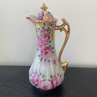 Antique Japanese Porcelain Pitcher - Hand-Painted Pink Chrysanthemum ...
