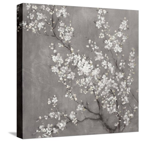 Stretched Canvas Print White Cherry Blossoms II on Grey Crop by Danhui ...