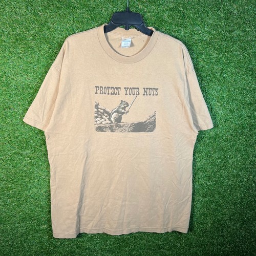 Vintage AAA Protect Your Nuts Graphic T Shirt XL Tan Distressed ...
