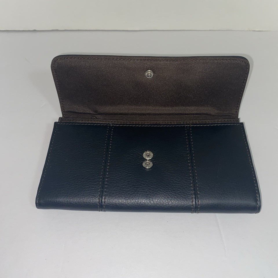 Etienne Aigner Women’s Trifold Wallet Black Soft Leather Snap Card ...