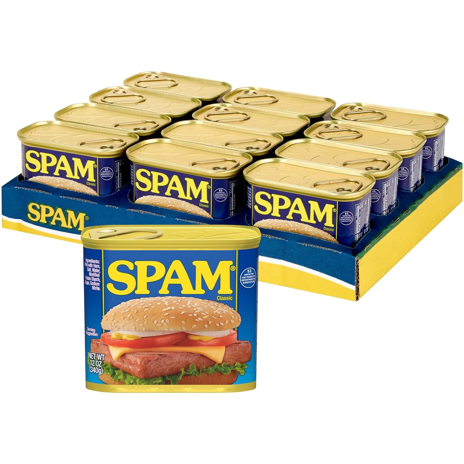 12 Ounce Pack of 12 SPAM Classic Canned Luncheon Meat Fully Cooked 180 ...