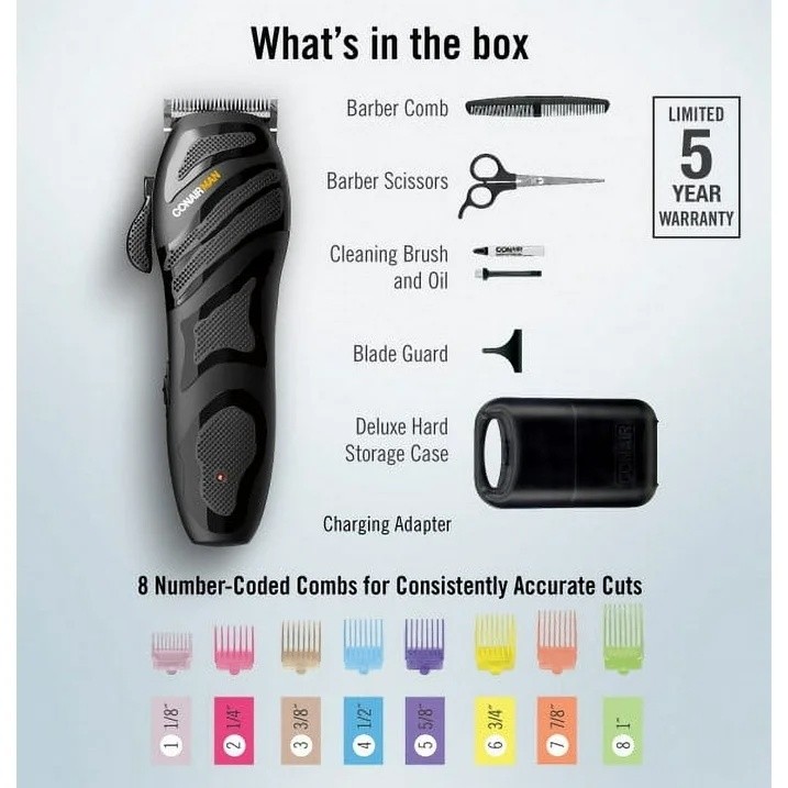 Conair HC355W Number Cut 16-Piece Cordless Hair Clipper Kit Self ...