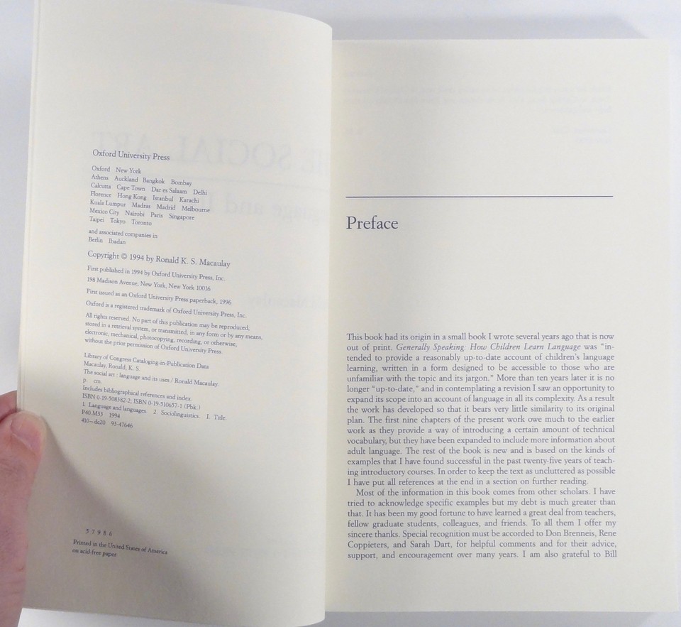 1994 Macaulay THE SOCIAL ART: Language and its Uses LINGUISTICS history ...