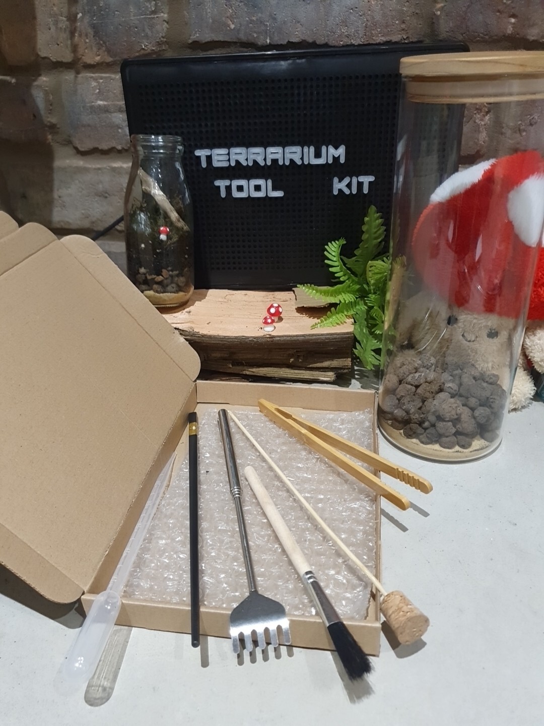 Terrarium Tool Kit Rake Brush Waterbottle Tweezers Tamping poker Set ...