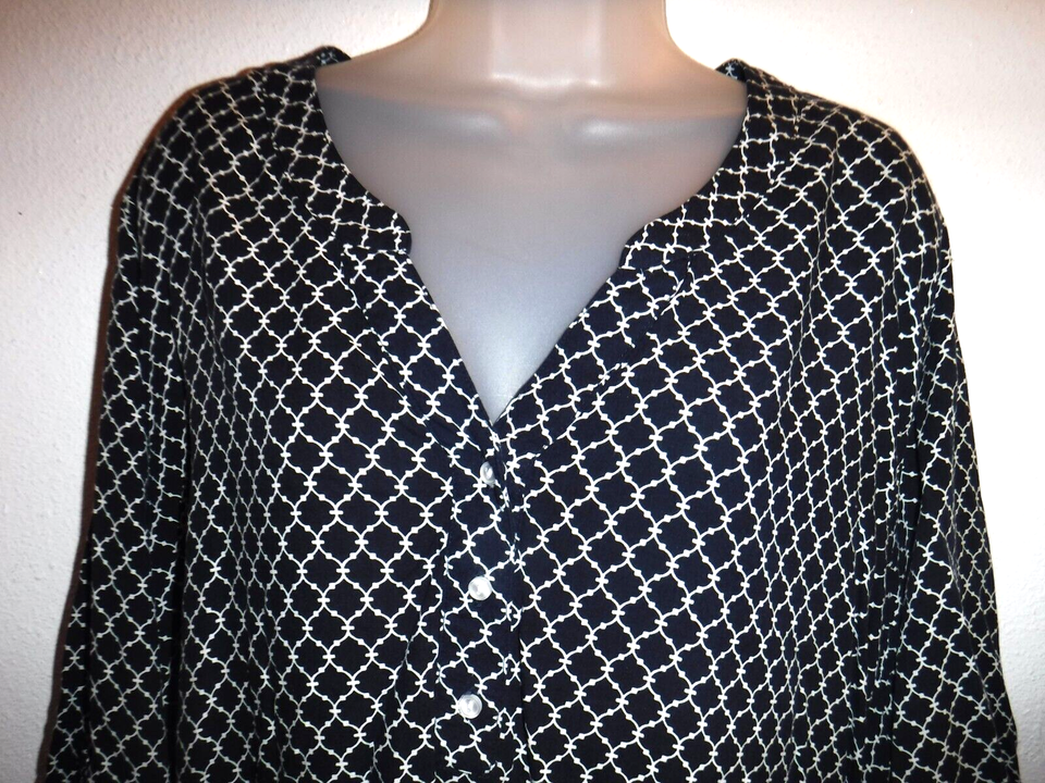 Basic Editions 3X navy print adjustable sleeve lightweight top | eBay