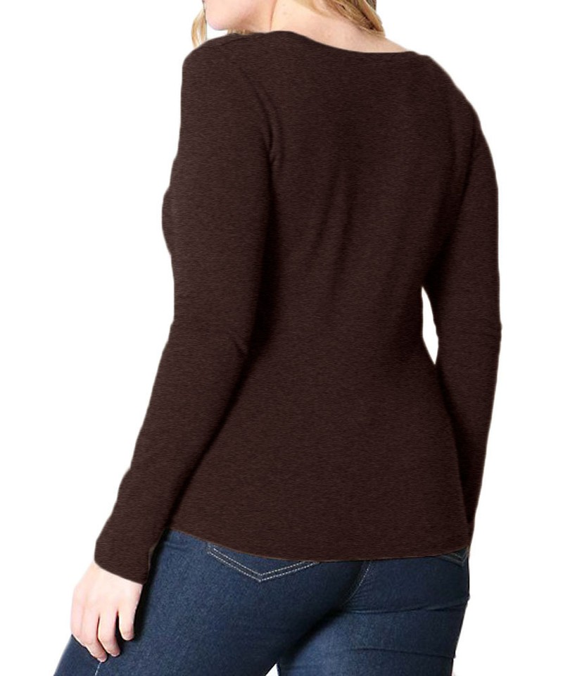 Plus Size Heather Color Casual Cotton Blend V-Neck Long Slv T-Shirt Top ...