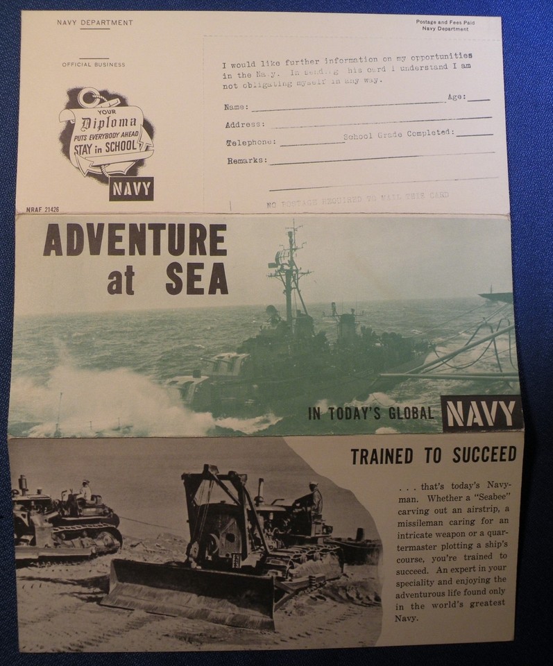 1960 US NAVY Recruitment Flyer Brochure Mailer Vintage | eBay