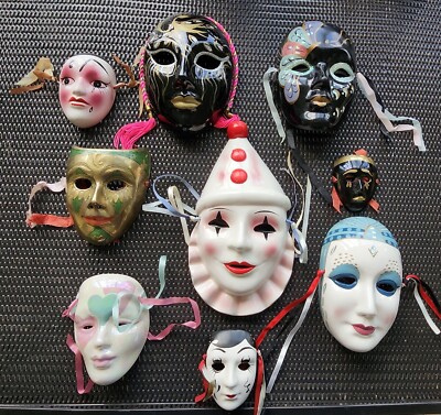 9 Venetian Porcelain and Brass Theatre Wall Masks Hand Painted ...
