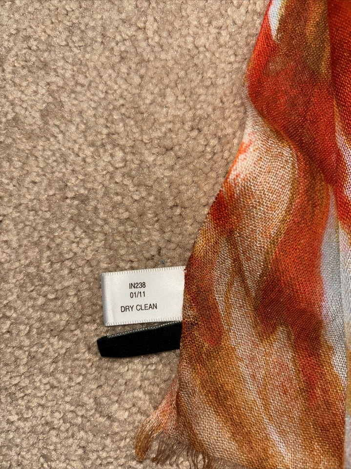 Talbots Modal Wool Cashmere Blend Scarf Wrap Oversized Orange Blue Gold ...