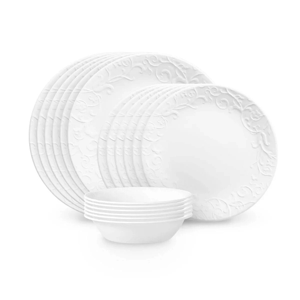 Corelle 18-pc Vitrelle White Embossed Bella Faenza Dinnerware Set ...