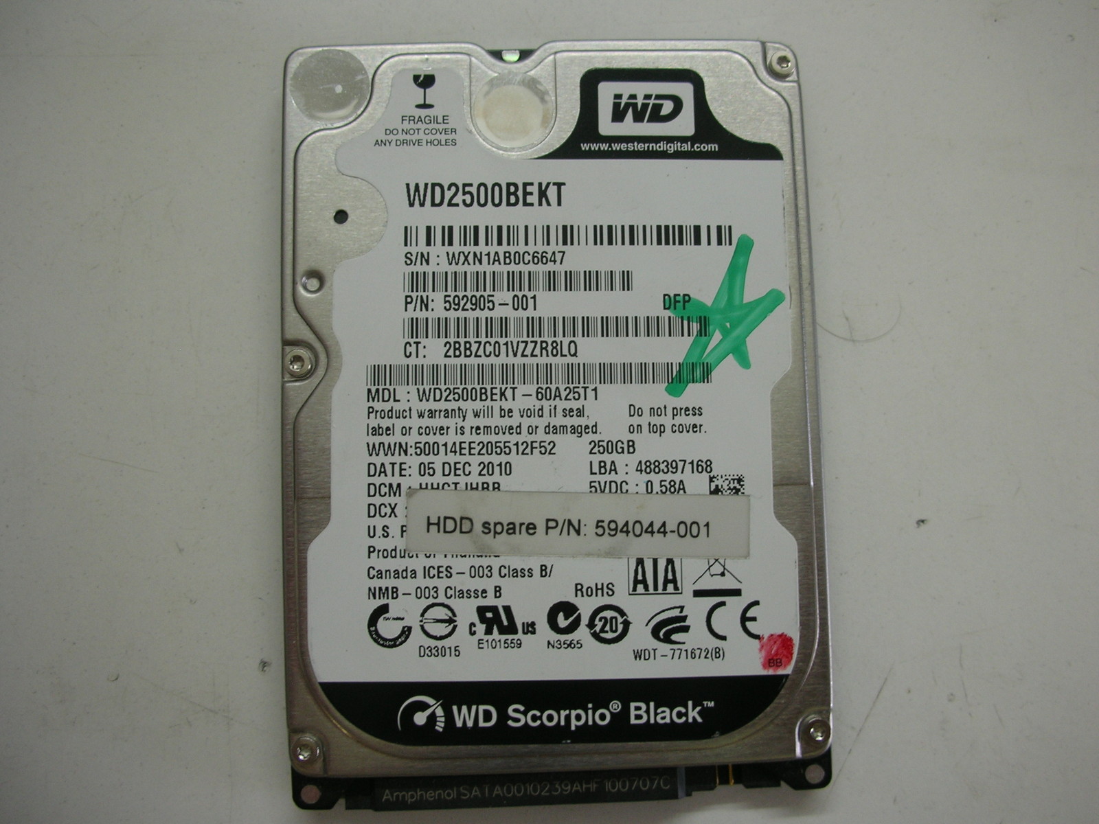 WD Scorpio Black 250GB WD2500BEKT-60A25T1 2061-771672-E04 04PD1 2.5 ...