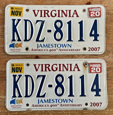 Virginia License Plate Set KDZ-8114 Matching Pair Tags VA Plates ...