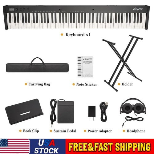 88 Key Electric Digital Piano Keyboard Weighted Key w/Pedal Power Stand ...