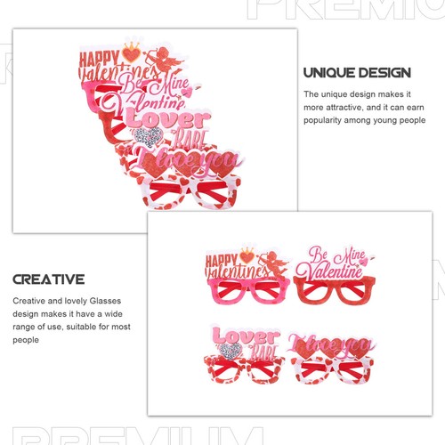 4 Pcs Party Photo Booth Props Heart Shaped Eyeglasses Valentine's Day ...