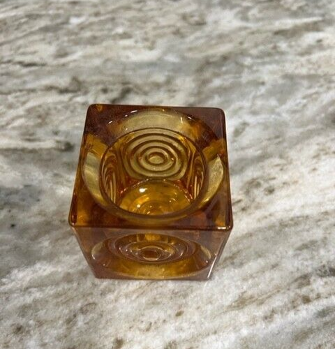 Viking Glass Bullseye Pattern Cube Candle Holder MCM | eBay