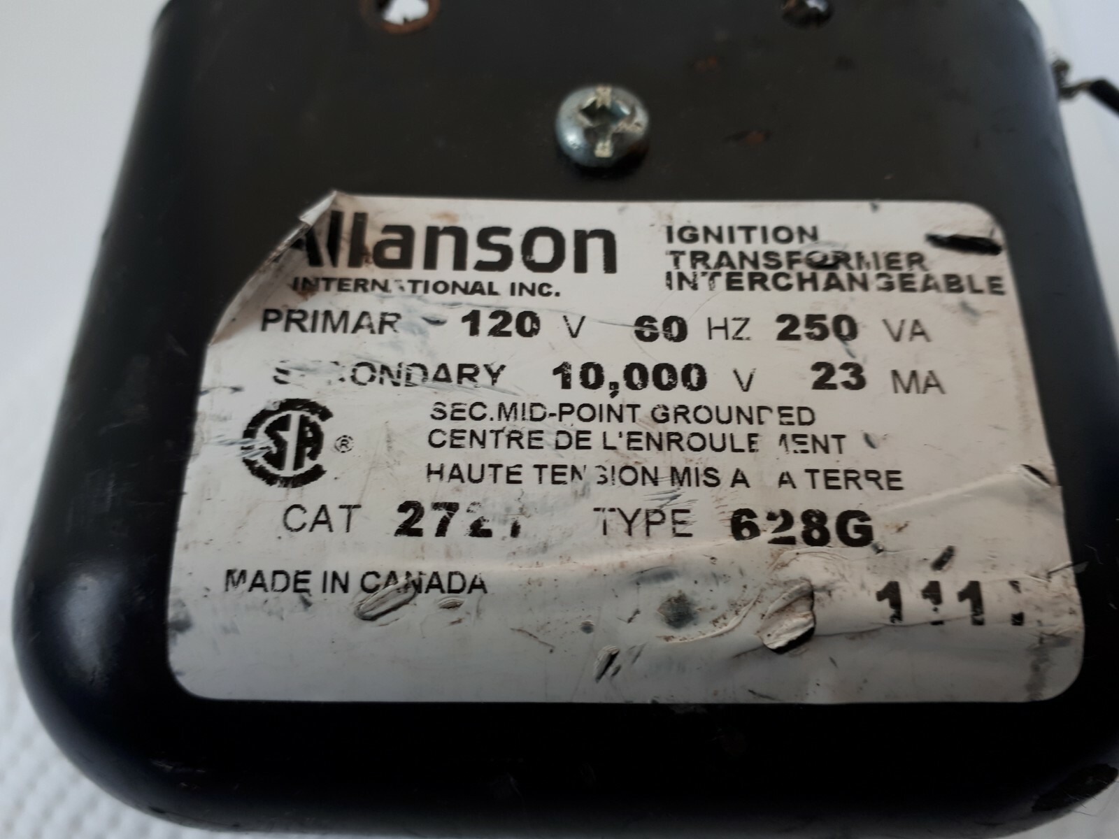 Allanson Oil Burner Ignition Transformer Cat 2721 Type 628G For Oil ...