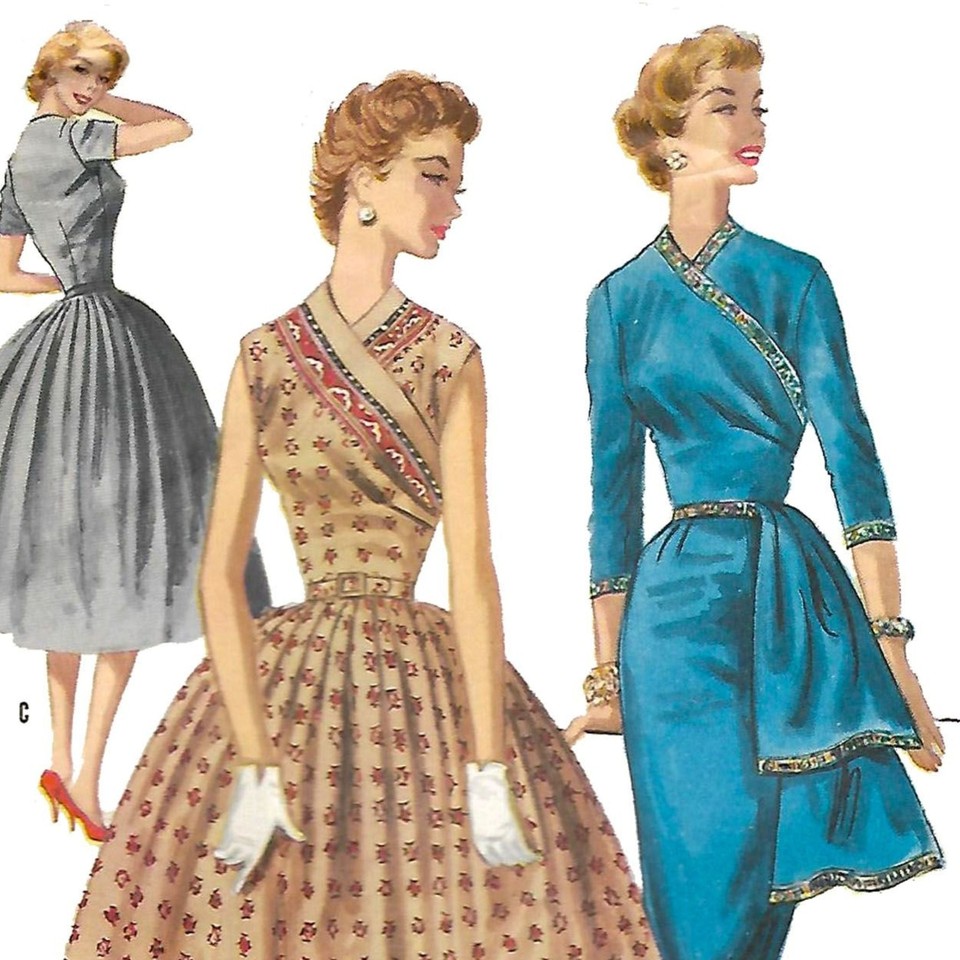 Vintage 1950s Pattern – 'Monica' Dress, Three Styles, Sash - Bust=36 ...
