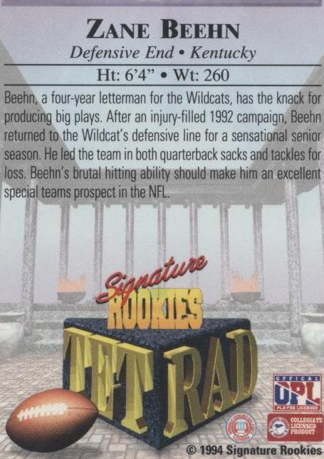 1994 Signature Rookies Tetrad Zane Beehn #XV for sale | eBay