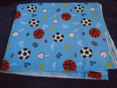 Light Blue Flannel Fabric, Sports Theme, Balls,Numbers, 36"x1yd8" New ...