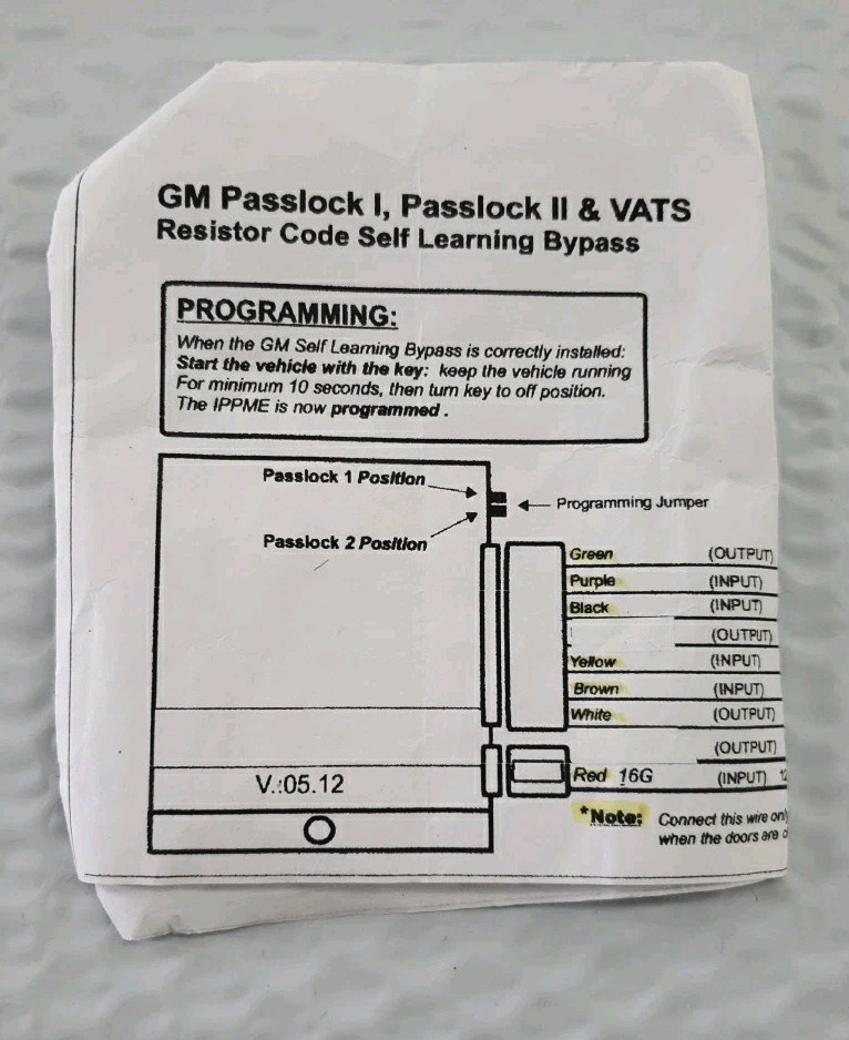 GM PASSLOCK I, PASSLOCK II & VATS - RESISTOR CODE SELF LEARNING BYPASS ...