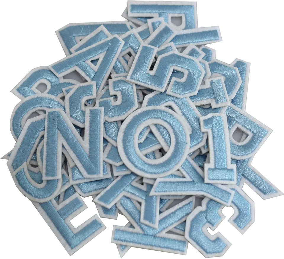 GYGYL 72 Pieces Iron on Letters and Numbers Patches, Light Blue Letter ...