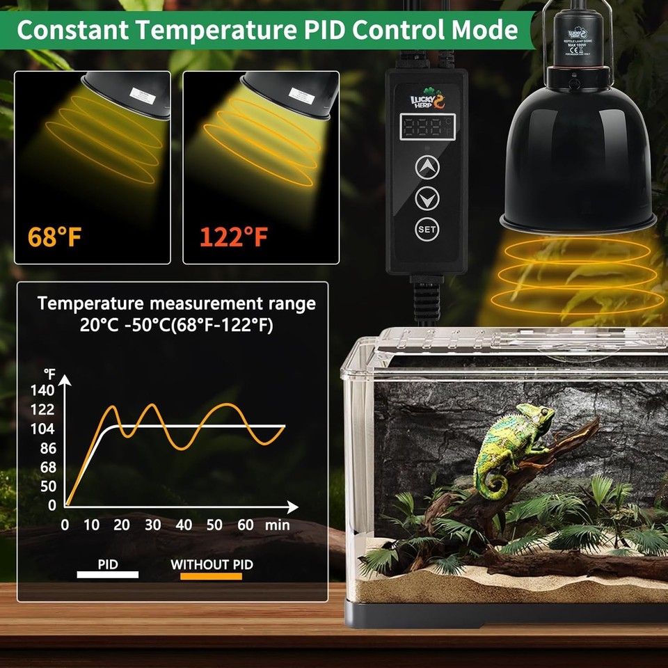 LUCKY HERP Reptile Dimming Thermostat, PID Heat Lamp Temperature ...