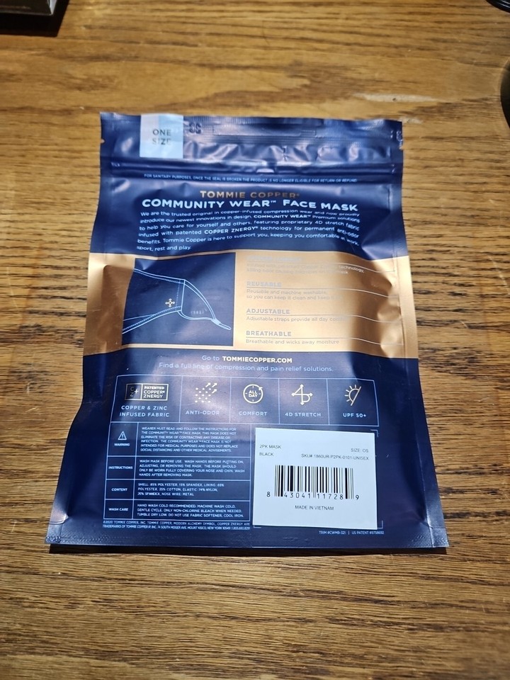 Tommie Copper Community Wear Face Masks - Black Reusable 2 PACK NEW NIP ...