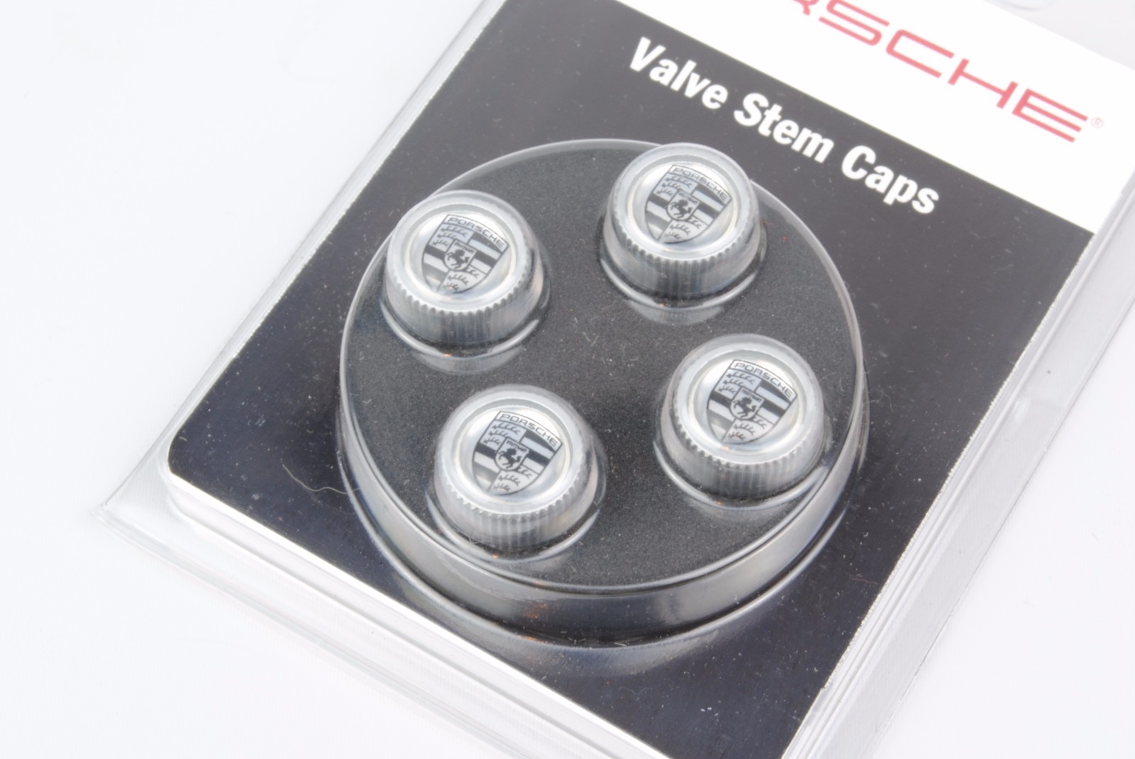 Genuine Porsche Valve Stem Cap Set (Black Porsche Crest) PNA-705-001-9 ...