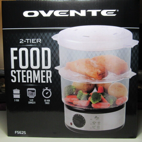 Electric Food Steamer Ovente 5 Qt 2-Tier Meal Cooker Stackable Brand ...