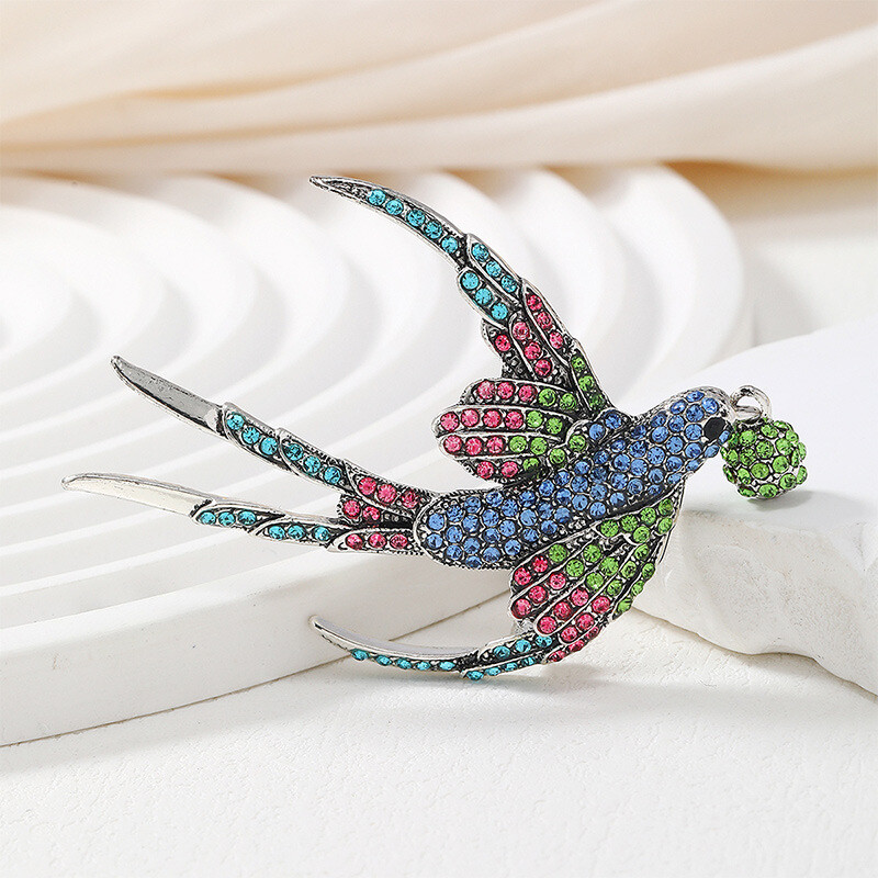Art Deco Style Enamel Crystal Elegant Swallow Brooch Badge Pin Gift ...