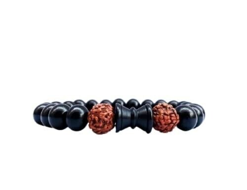 Ebony Wood Damru and Rudraksh Bracelet | Karungali Kattai Beads ...