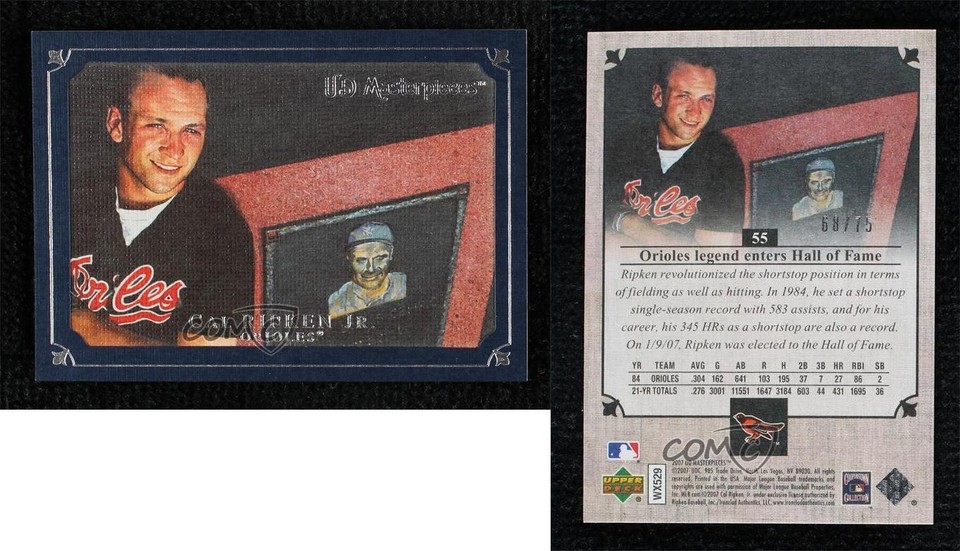 2007 UD Masterpieces Deep Blue Linen Frame 68/75 Cal Ripken Jr #55 HOF ...