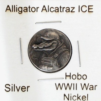 HOBO Alligator Alcatraz ICE Agent Made From A REAL WWII Silver Nickel ...