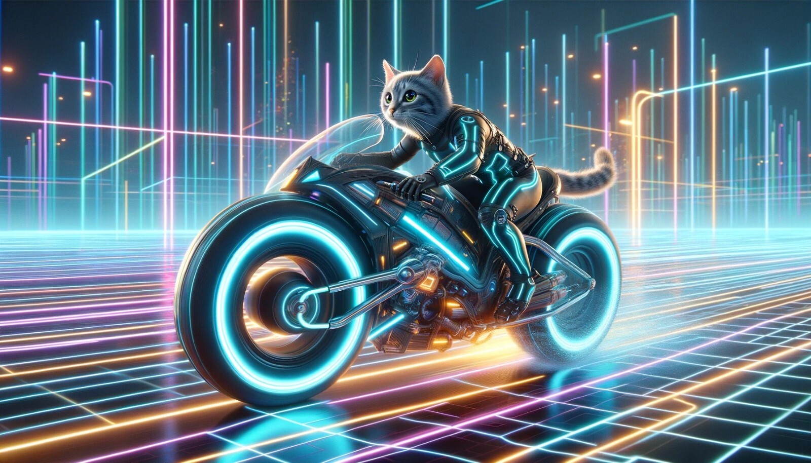 TRON Cat Riding A Light-Cycle Digital Image Photo Picture | eBay