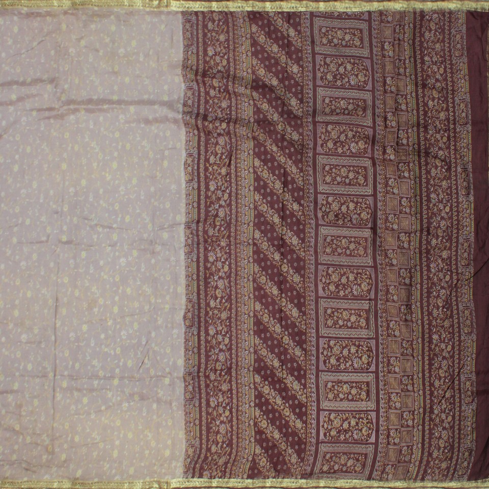 Vintage Gray 100% Pure Silk Printed Sarees Zari Border Premium Sari ...