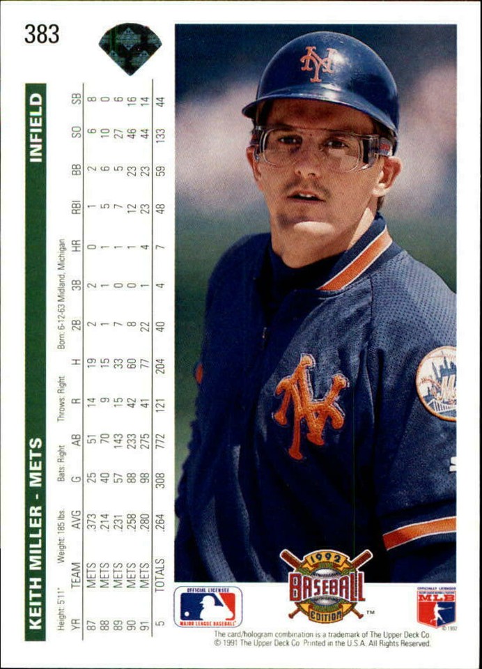 Upper Deck Card Baseball 1992 Keith Miller New York Mets # 383 | eBay