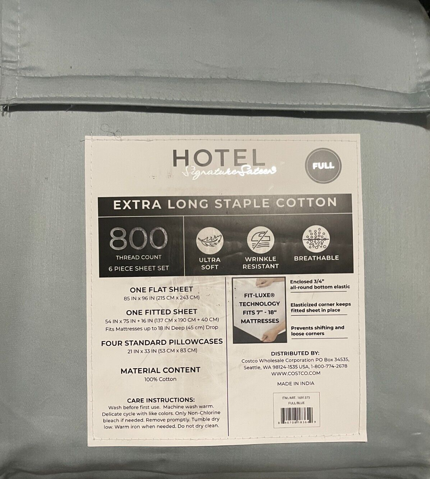 Hotel Signature 800 Thread Count Blue Cotton 6pc Sheet Set Full | eBay