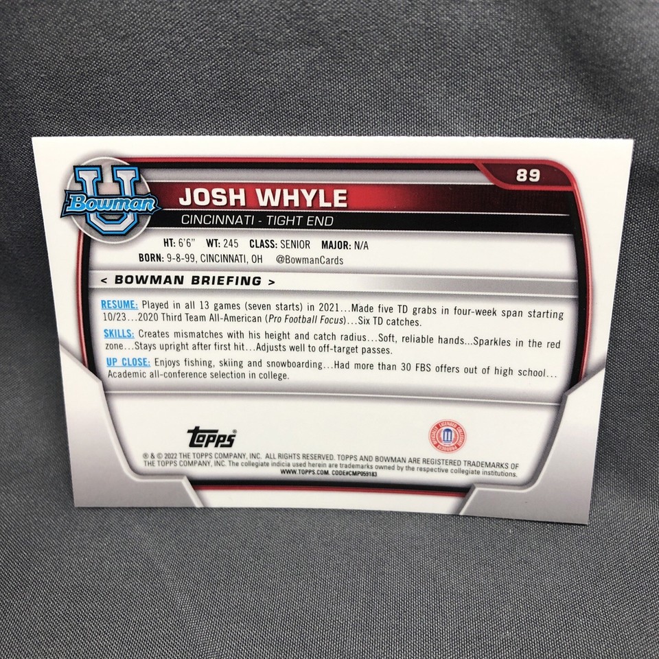 Josh Whyle 2022 Bowman Chrome University RC Cincinnati Titans 1st ...