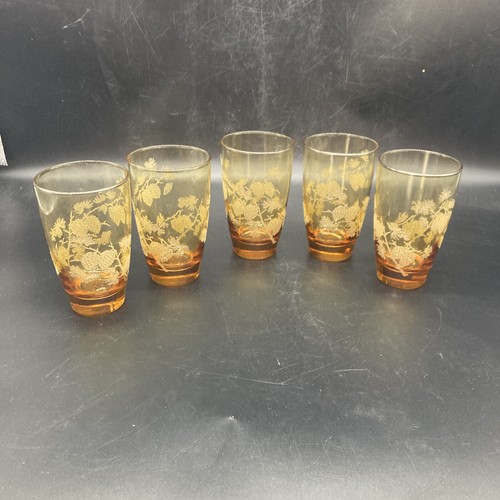 set of 5 VTG amber libby golden pinecone tumblers | eBay