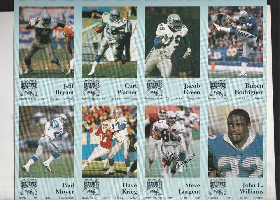 SEATTLE SEAHAWKS 1989 KODAK/COCA COLA SET-UNCUT 16 CARD SHEET | eBay