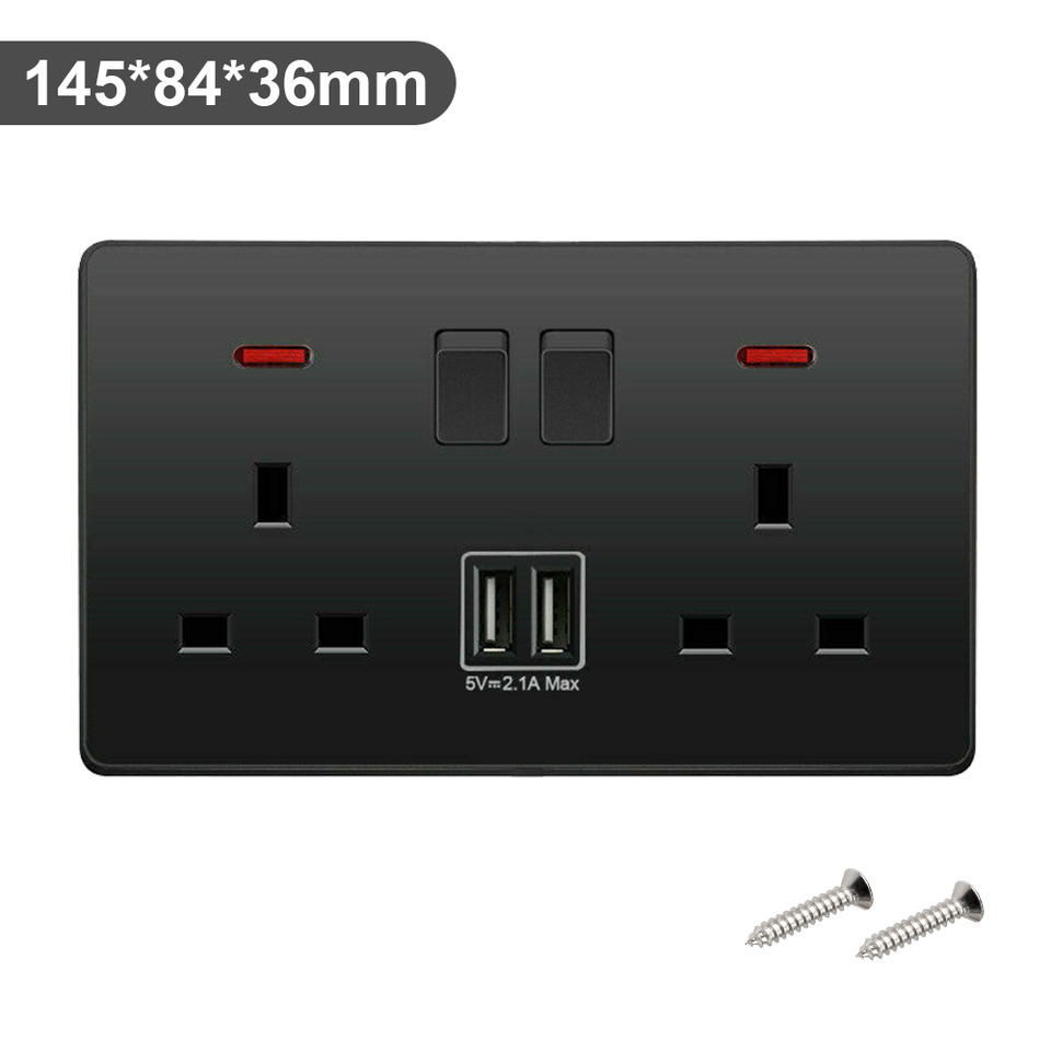 Single Double Wall Plug Socket 13A w/ 2 Charger USB Ports Outlets Flat ...
