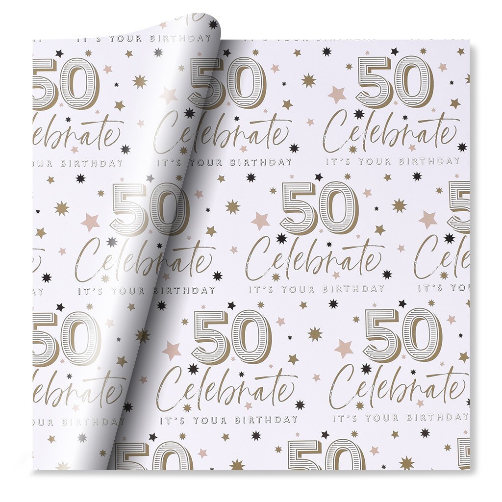 BIRTHDAY AGE 50 FIFTY 50TH WRAPPING PAPER 2 SHEETS+1 GIFT TAG | eBay