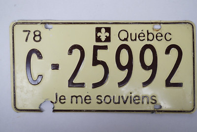 Vintage 1978 Quebec Canada License Plate #C-25992 Original! | eBay