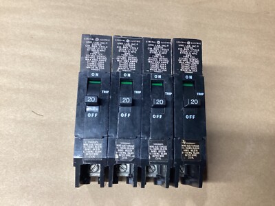 LOT OF 4 GENERAL ELECTRIC TEY120 E11592-D 20A 1POLE BREAKER #108A126PR2 ...