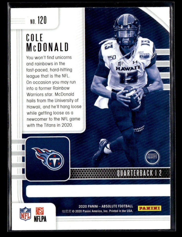 2020 Panini Absolute #120 Cole McDonald Retail Rookie card | eBay